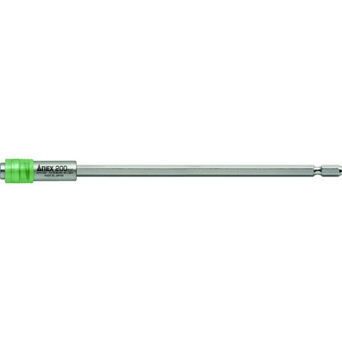 【特長】●鉄製ホルダーと耐衝撃キャップで強度がアップしています。●対辺6.35六角軸のビットやドリルの延長として使用できます。【用途】●ビットやドリルの延長に。【仕様】●全長(mm)：200●色：緑●差込角(mm)：6.35●シャンク径(m...