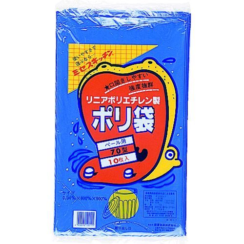 【特長】●強度が強いポリ袋です。【仕様】●縦(mm)：900●横(mm)：800●厚さ(mm)：0.04●容量(L)：70●色：ブルー【材質／仕上】●ポリエチレン（PE）【原産国】日本　
