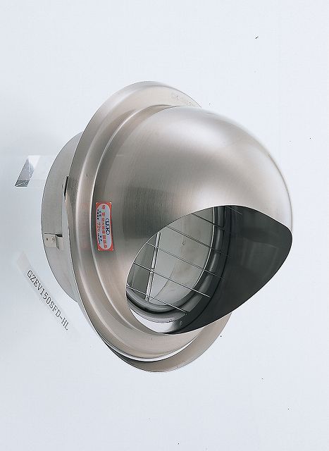 宇佐美工業メーカーお問い合わせ：0256-92-6515【商品説明】宇佐美工業　UK-GZEV150SFD-HL　丸型フード水切付ガラリ FD付