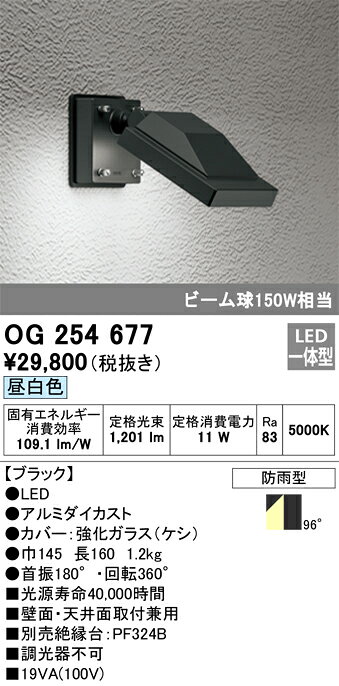 OG254677OG254677屋外灯 スポットライト LED 自動点灯無し電気工事必要 畳数設定無し