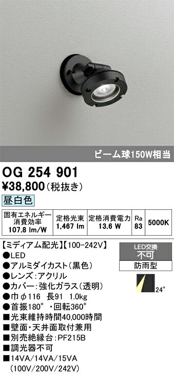 OG254901OG254901屋外灯 スポットライト LED 自動点灯無し電気工事必要 畳数設定無し