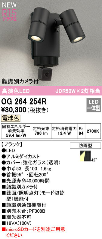 OG264254ROG264254R屋外灯 スポットライト LED 顔識別カメラ付電気工事必要 畳数設定無し