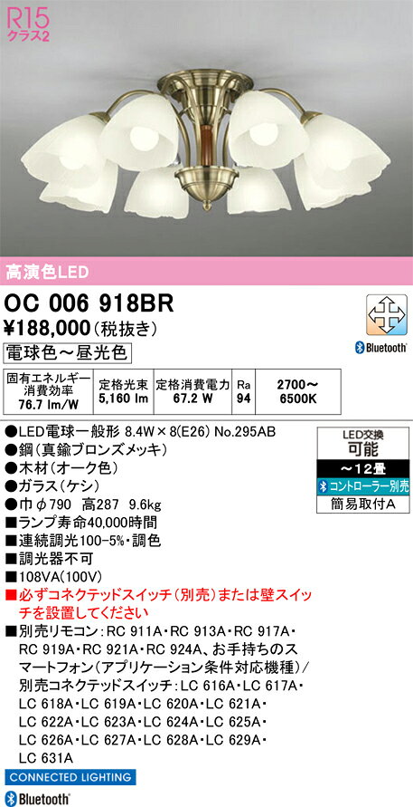 OC006918BROC006918BRシャンデリア LED リモコン別売簡単取付 8〜12畳取付方法： 簡易取付A（簡易取付型）