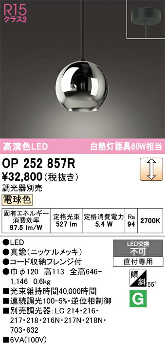 OP252857ROP252857Rペンダント LED電気工事必要 畳数設定無し