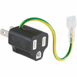 【 特 長 】● 二重構造で耐熱性がアップしました。● 1500Wまで【 仕 様 】■ 1500ワット 125V以下で使用仕様1プラグ形状：2ピン差し込み口形状：3ピン仕様2付属品：アース端子カバーアース端子カバー付きの変換用接地アダプターです。