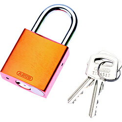■アルミ製ボディーはアルマイト処理されており、耐久性と耐腐食性に優れています。■安全性が高いダブルロックで6ピンシリンダーです。■キーが2個付きます。■ロックアウト用パドロック。■南京錠。■色：オレンジ■寸法(mm)A：20.1■シャックル...