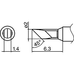 ■ヒーターパイプ径をφ3mmにし顕微鏡下での視野を確保【用途】・顕微鏡下でのはんだ付け作業に。【仕様】・コテ先名称： KU型・適合コテ： FX-1002・コテ先温度： 400℃ヒーターパイプ径をφ3mmにし顕微鏡下での視野を確保