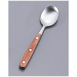 高山工業製のデザートスプーンです。SUS410 7.0の材質と強化木柄を使用し、全長198mm、重量74gです。高山工業のデザートスプーン。SUS410 7.0と強化木柄を使用し、上品なデザインです。