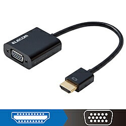 対応機種：HDMI端子搭載のPC及VGA端子搭載のモニター等 コネクタ形状：HDMIオス-VGAメス ケーブルタイプ：ノーマルタイプ 対応解像度：1,920×1,080 60p シールド方法：3重シールド プラグメッキ仕様：金メッキ ケーブ...
