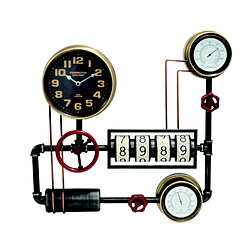 ボイラー室のスチーム管やスチームメーターなどスチームパンクなモチーフのウォールクロック。時計のほか、温度計と湿度計が付いています。存在感のあるデザインなので、一つあるだけでお部屋の雰囲気がレトロクラシックな印象に。赤の大きいダイヤルは取り外...