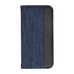 スタンド機能カードポケット付きマグネット付きフラップストラップホール付きファブリック素材にPUレザーを縦にあしらったデザイン手帳型ケース