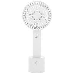 風量を4段階で調節できます。90度の自動回転&置くだけ充電台スタンド付（常時給電式）でハンディとしても、卓上でも使えます。連続使用時間は約8時間（弱風）。ファンガードを外して羽根のお手入れが可能なので清潔にお使いいただけます。【仕様】●付属...