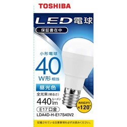 LED電球　口金E17　ミニクリプトン形　調光非対応　全光束440lm　昼光色　配光角ビーム角120度　40W相当本体サイズ（高さ×幅×奥行）69mm×35mm×35mm本体重量27g定格消費電力3.8W全光束440lmビームの開き120°...