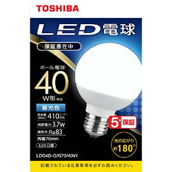 LED電球（ボール形）40W形相当　昼光色（6500K）（外径70mm）口金E26　広配光（配光角180°）　平均演色評価数Ra83本体サイズ（高さ×幅×奥行）高さ100×幅70×奥行70mm本体重量56g定格消費電力3.7W全光束410l...
