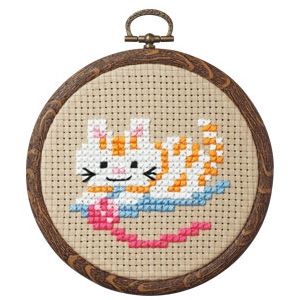 かんたんにクロスステッチ作品が作れる、製作キット。※製作時間目安:約3〜4時間25番ししゅう糸・No.3000布ジャバクロス中目(オフホワイト)・おしゃれフープ・クロス針・カラー図案付説明書