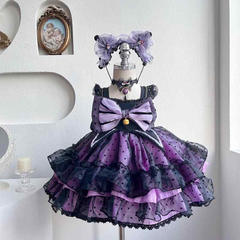 女の子用 ロリータ プリンセスワンピー A:紫スカート B:紫スカートヘッドドレス付き C:紫スカートネックレス付き D:紫スカートステッキ付き E:紫スカート翼付き F:紫スカート2点セット G:紫スカート3点セット H:紫スカート4点セ...