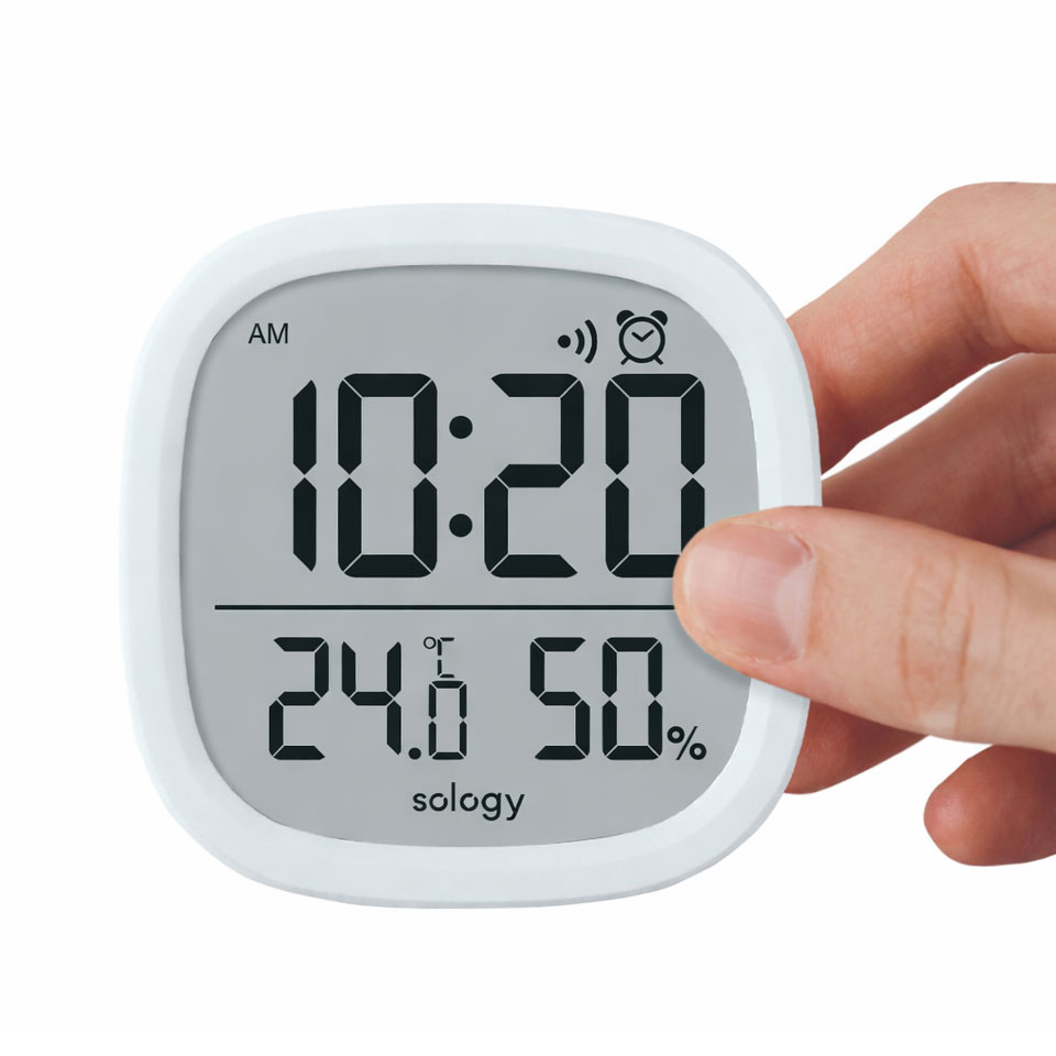 　■　デジタル温度計 デジタル温湿度計 デジタル時計 sology 小型 丸い ラウンド THY0102WH【送料無料】 THY0102WH ｜ コンパクトで見やすい デジタル温湿度計 お部屋の時計＆温度＆湿度を、ひと目でやさしくチェック。...