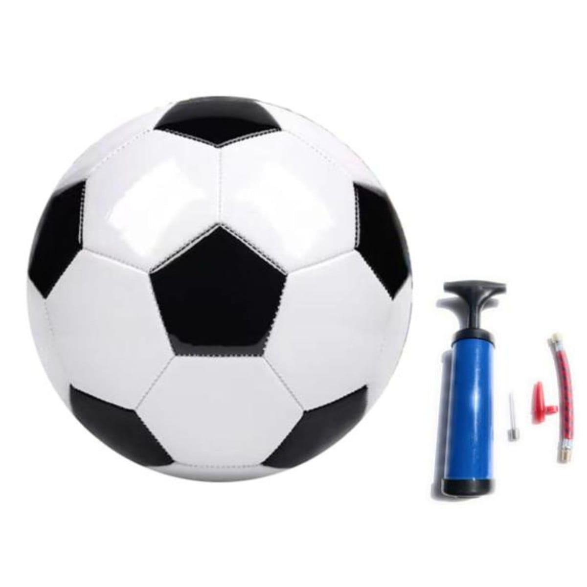 サッカーボール （エアポンプ付） 【白と黒】クラシック且つトラディショナルなデザインです【ボール仕様】サイズ:5号 直径：21.5cm 重さ：約280g 《素材》合成皮革(PU) 【サッカーは身近なレジャー】カラダを動かすのに最適で身近なス...