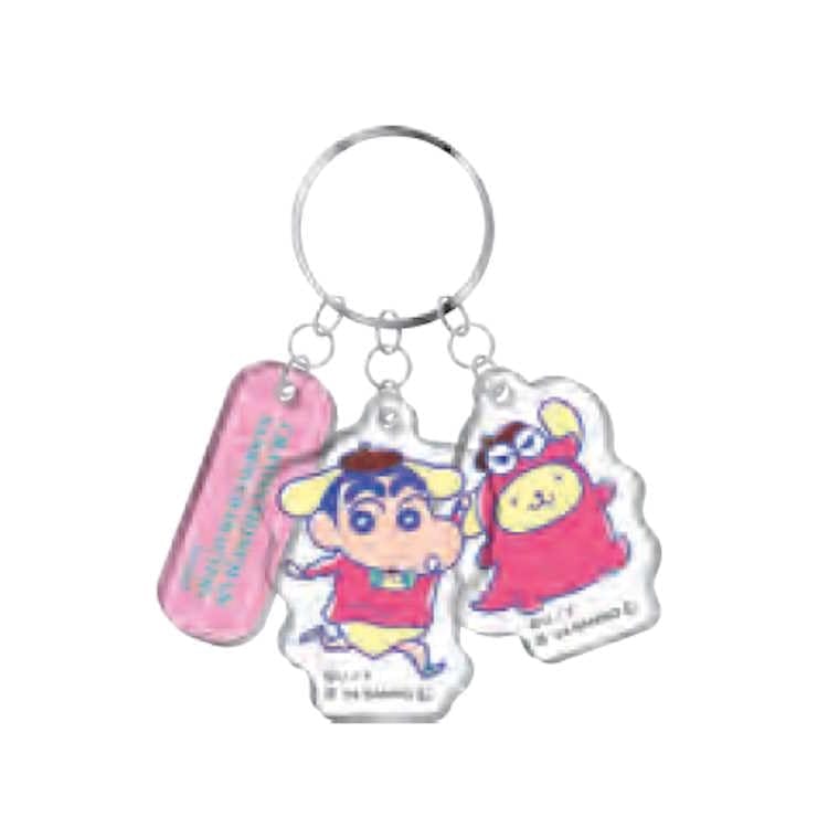 しんちゃん×サンリオのコラボ文具雑貨【特長】3連で目を引くダイカットのキーホルダー【アクリルサイズ】1ピースあたり:W45×H60×D3mm以内【材質】アクリル・金属