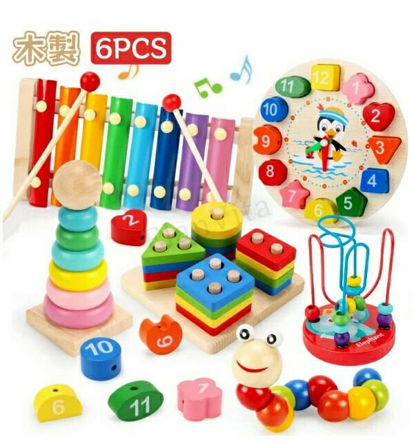 商品仕様 ◎商品名：ベビー向けおもちゃ ◎適用対象：1歳からー ◎カラー：カラフル ◎材質：木製 ◎重量：約1kg ◎セット：6点セット ご注意 【知育学習玩具】 色々遊び方の木製おもちゃ 、スタッキングおもちゃ: お子様の手と目の協調性を...