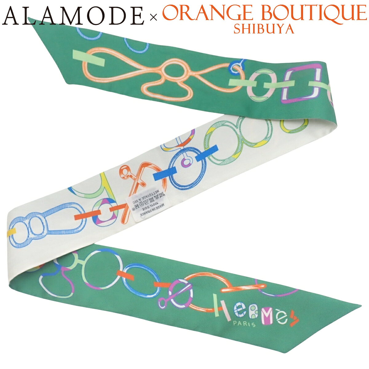 使用感のある中古品 管理番号 : 40802180238 ブランド HERMES モデル Do Re Boucles ド レ ブックル ツイリー アイテム スカーフ サイズ 横:5cm全長:84.5cm 素材 シルク カラー グリーン 緑 ...