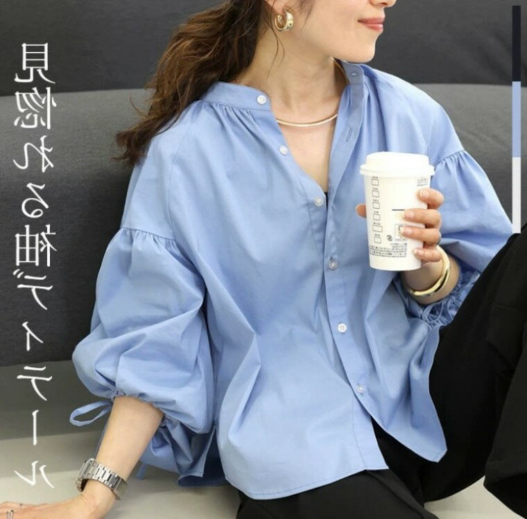 見惚れる袖ディテール】 纏うだけでふわりと華やぐような、女性らしさと上品さにこだわったブラウス。ほどよくハリのあるブロードが、シルエットを美しく保ちきちんと感を演出します。ぽわんとした立体ボリューム袖が目を惹くデザイン。袖口のドロストでシル...