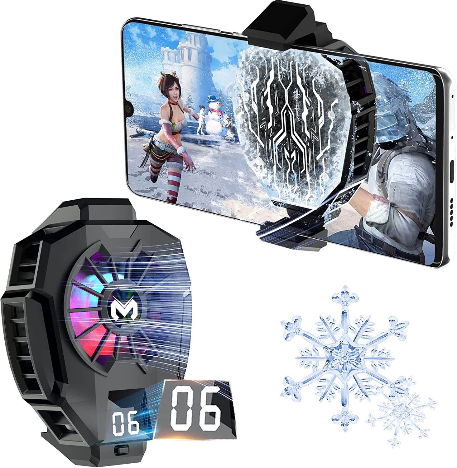 商品名 スマホ 冷却 ファン スマホクーラー 新型 半導体冷却 LED温度表示 RGBライト スマホ熱対策 USB冷却ファン 3秒急速冷却 静音 小型 USB給電式 伸縮式クリップ iPhone/Android 5-7.3インチ対応放熱効果...