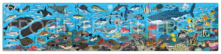 商品名たのしいうみのなか ピース数10 サイズ16.5×74cm（3枚つなげた場合） 品 番APO-24-202 メーカーエポック社 商品説明3枚のパズルでステップアップ！ 繋げると3つの面のパノラマパズルとしても遊べます。 3枚それぞれの...