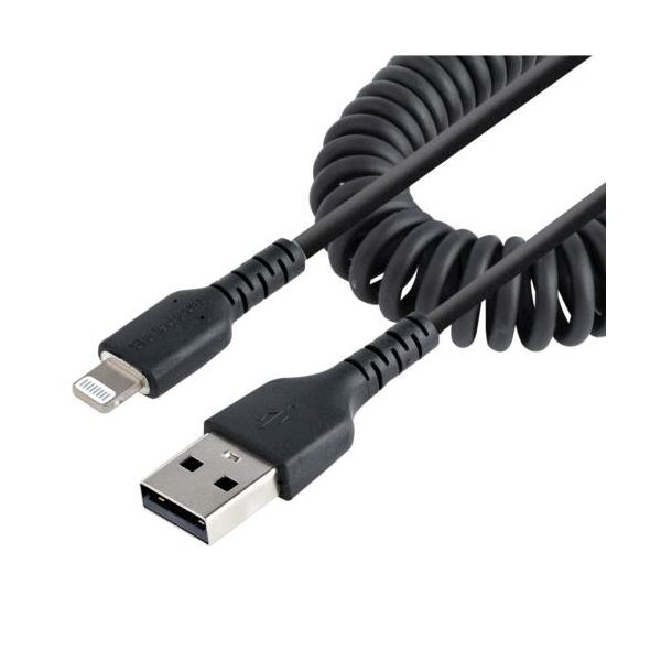 ■商品内容高耐久コイル型USB A-Lightningケーブル●USB-A-Lightningケーブル。コイル型のケーブルで32cmから最大50cmまで伸縮。丈夫で柔軟性のあるTPEジャケットにより、巻き取りやすく、車のコンソールボックスや...