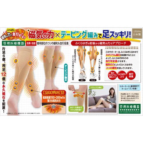磁気の力とテーピング編みで足スッキリ！（コリの緩和＆血行促進）片足につき6個の永久磁石を配置しています！（強力ネオジウム磁石を使用しています。他店舗でも併売しているため、一部在庫切れが起きる場合がございます。そのため一部取り寄せとなり、遅延...