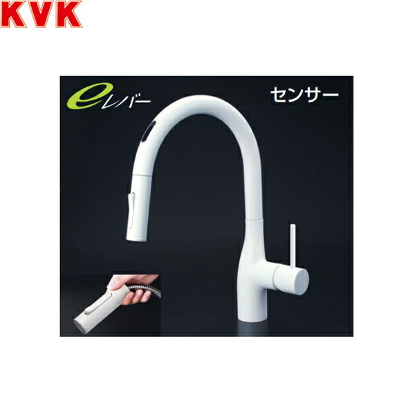 KVKシングルシャワー付混合栓(センサー付) KM6071ZECM4 吐水口長さ：245mm 取付穴径：φ35〜39mm 寒冷地仕様 センサー付 電源：AC100V eレバー水栓(レバー中央水吐水) シャワー引出し式 色：マットホワイト ブ...