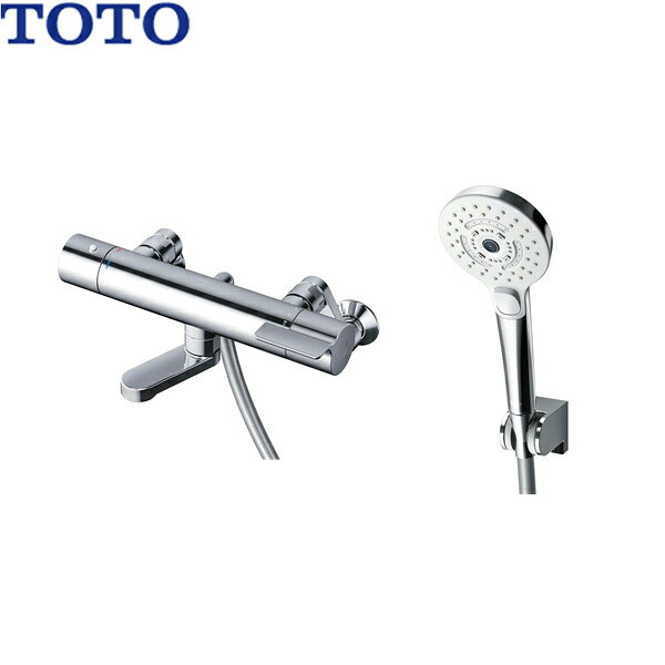 TOTO 壁付サーモスタット混合水栓 TBV03457J 一般地仕様 スパウト長さ70mm 逆止弁 メタル 本体-ホース接続ねじG1/2 樹脂ホース(シルバー) シャワーヘッド：コンフォートウェーブ3モードミストめっき シャワーハンガー：角...