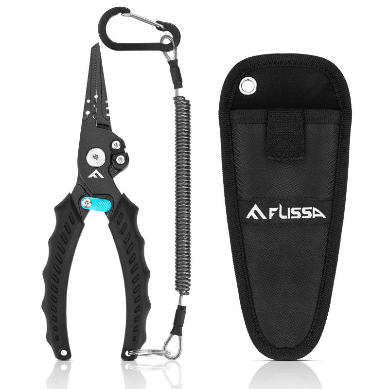 FLISSA フィッシングプライヤー 釣りプライヤー 釣りペンチ スプリットリングプライヤー フックはずし 針外し ラインカッター ロック機構 ロープ カラビナ付き 紛失防止 多機能 錆に強い 海【商品仕様】長さ：19cm、重さ：135g（...