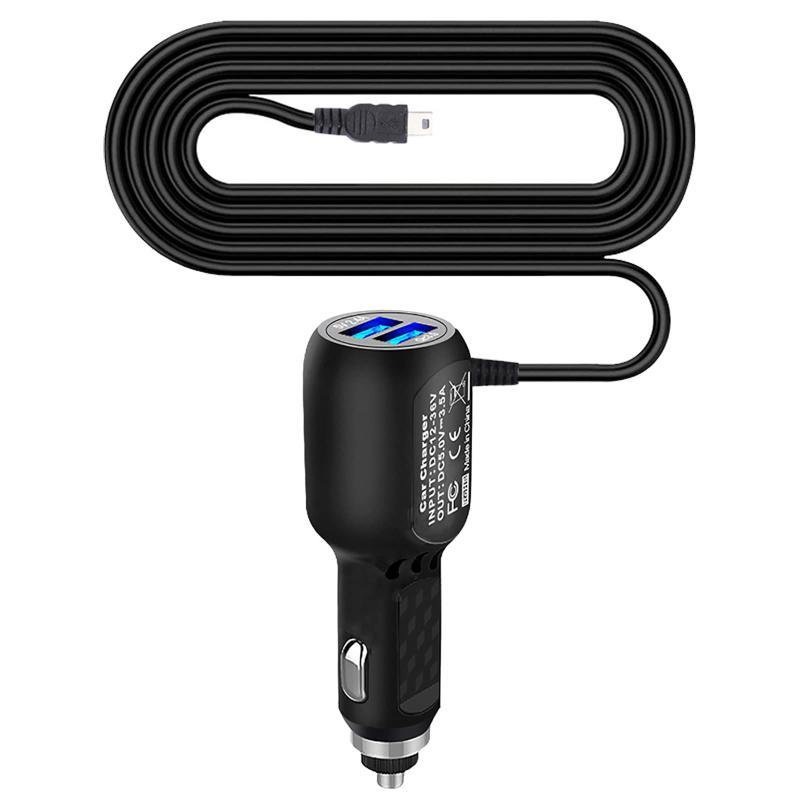 シガー電源アダプター 3.5M ドライブレコーダー用電源ケーブル シガーソケットmini-USB 2.4A+1A 12V/24V 二つのUSBポート 充電器 ドライブレコーダー/GPS/タブレットPC/携帯電話/DVD録音機などに適用【パッ...