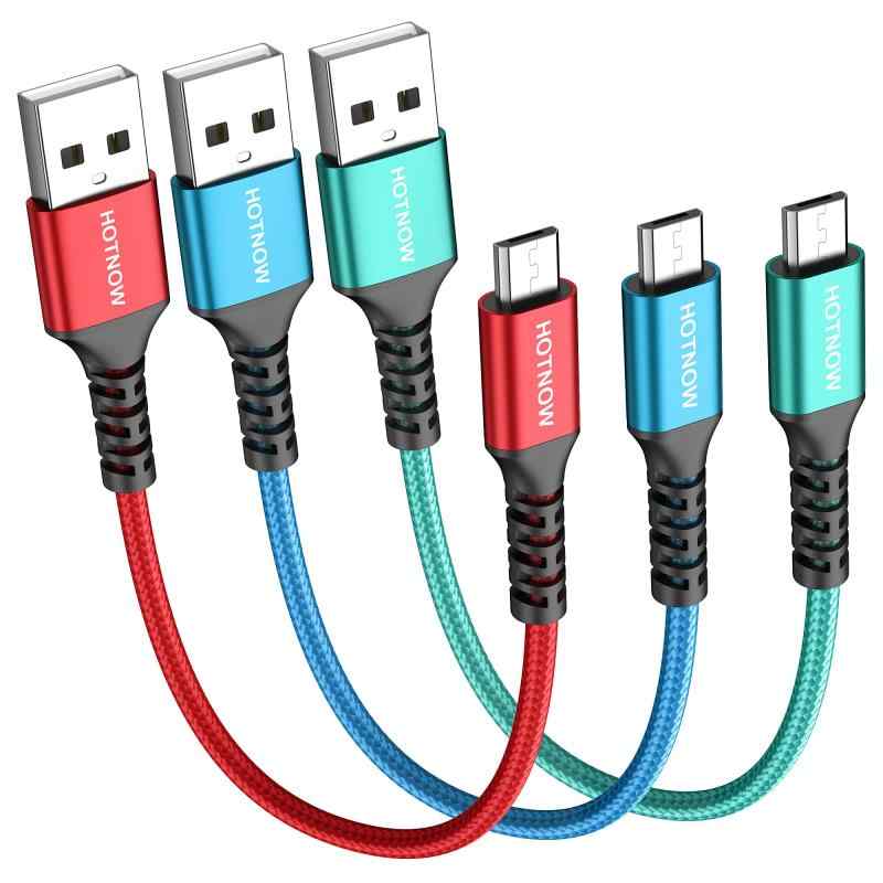 短いマイクロUSBケーブル0.3m、[3本、30cm] Micro USB Android充電ケーブル耐久性のあるプレミアムナイロン編組高速充電コード、Samsung Galaxy S7 S6 S7 Edge S5、PS4、Power Ba...