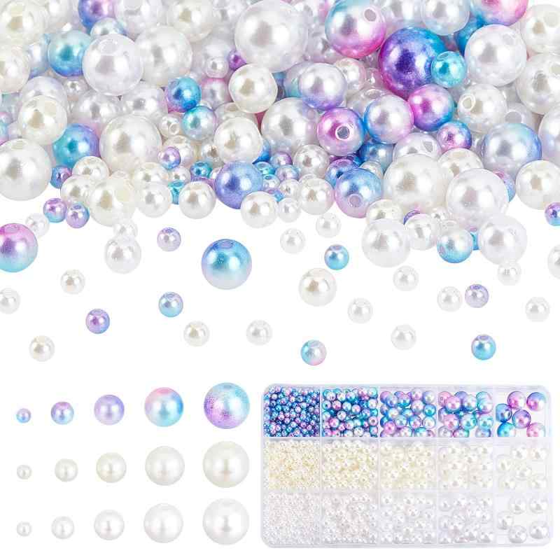 PH PandaHall パールビーズ 1200個 15種 丸玉 マーメイドカラー パール アクセサリーパーツ 穴付き ンドメイド 材料 チャームイヤリング ネックレス ブレスレット 適用 4/6/8/10/12mm15種類：ホワイト、オー...