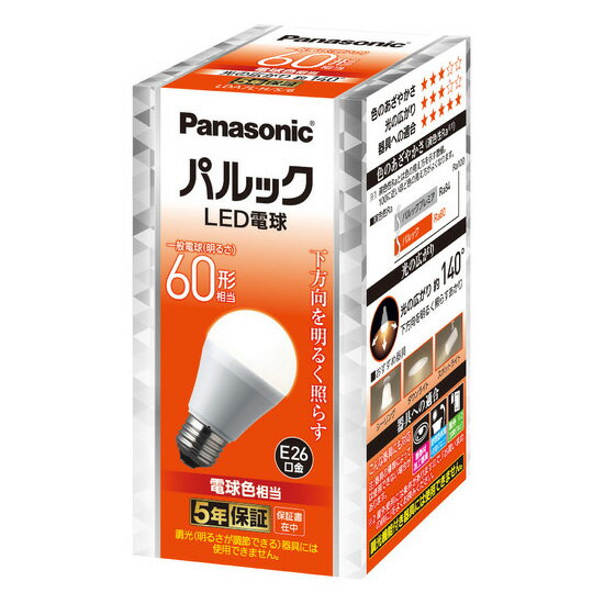 メーカー：Panasonic/パナソニック 　　　　　 (旧ナショナル National 松下電工) シリーズ名：LED電球 一般電球タイプ 下方向タイプ 明るさの目安：電球60W形相当 （ 60ワット形 ） 定格消費電力：7.0W （ 7...