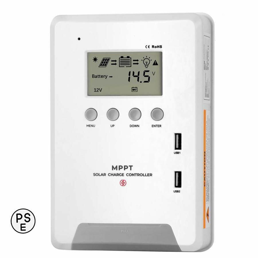 LCD液晶画面付き 温度センサー付き ソーラー充放電 太陽光発電用 鉛酸 リン酸鉄リチウム 三元リチウムに適用【効率的なMPPT技術】ソーラーコントローラ内蔵の高効率チップとMPPT技術により、太陽エネルギーシステムのエネルギー利用率を最大...