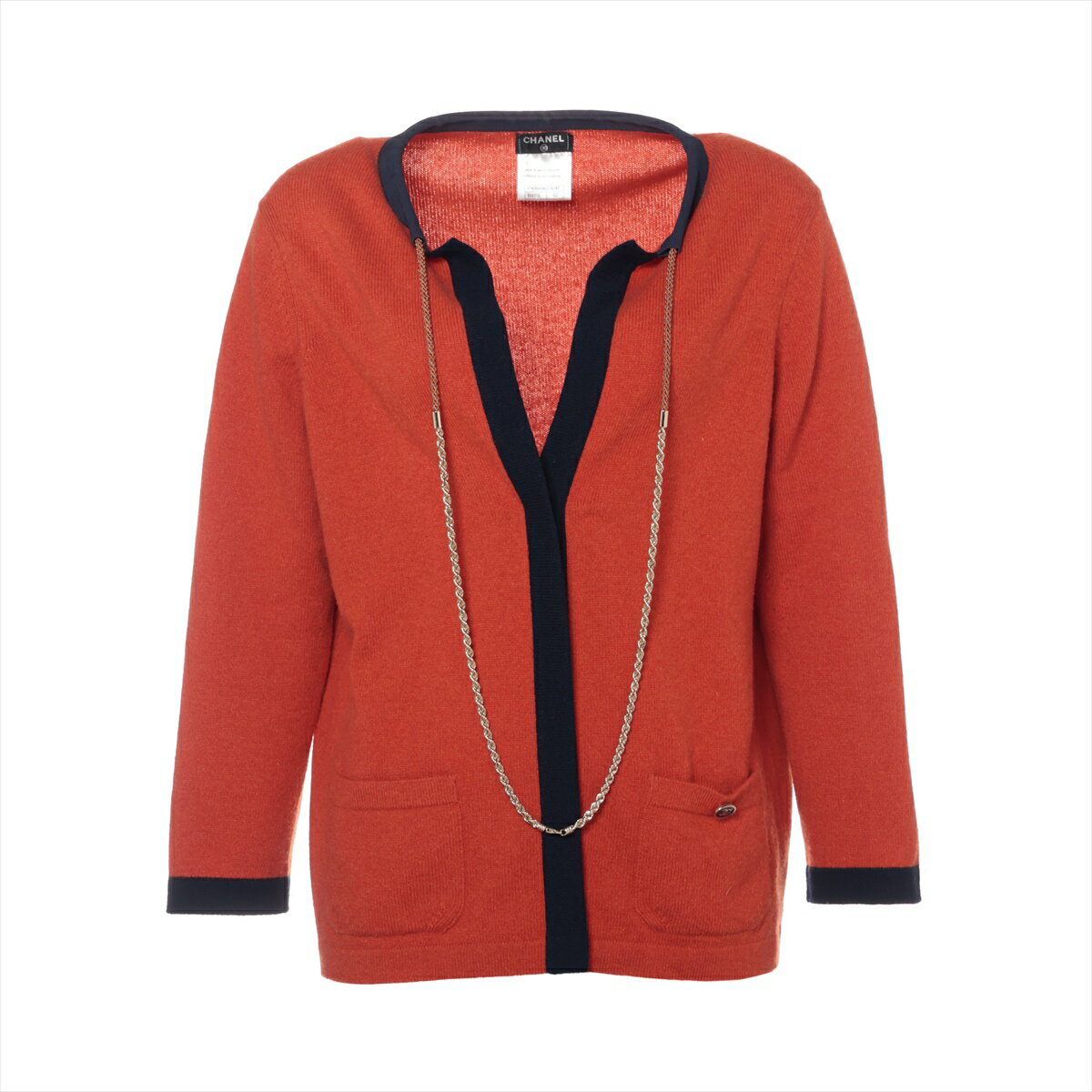 商品番号 A3492137 カテゴリ トップス ブランド シャネル 商品ランク B サイズ 表記サイズ：42 総丈：約59.0 肩幅：約39.0 身幅：約47.5 袖丈：約48.0 付属品 なし カラー オレンジ×ネイビー 素材 カシミヤ ...