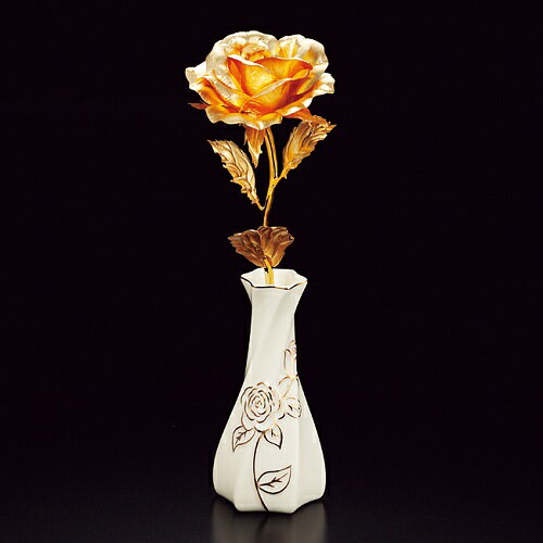 メッキではなく本物の金箔で出来たバラ！花びら一つ一つ丁寧に職人が金箔を貼り仕上げ、その美しさは永遠に続く黄金の薔薇。サイズ： バラ…25×8cm 花瓶…12×5cm 重量： バラ…9g 花瓶…140g 品質： バラ…金箔、ABS樹脂 花瓶…...