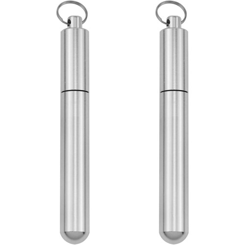 ミニアルミ歯?筒，キーホルダー付き，防水シールドデザイン，アウトドア食事やフルーツ，ケーキ用歯?取りに便利 (2個) [コンパクトでポータブル] ミニサイズのアルミニウム歯?筒は、キーホルダーに付けられるほど小さく、持ち運びが非常に便利です...