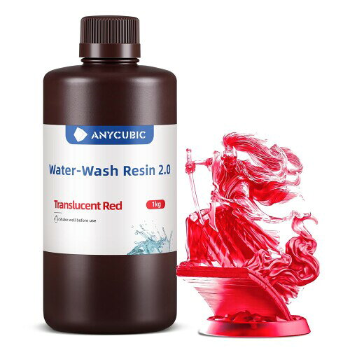 ANYCUBIC 光造形 3Dプリンター用 水洗いレジン 2.0 405nm LCD/DLP/SLA 3Dプリンター向け UV樹脂 水洗い可能 光硬化可能レジン 環境に優しい 1kg (透明レッド) 【超簡単なクリーニング】ANYCUBIC...
