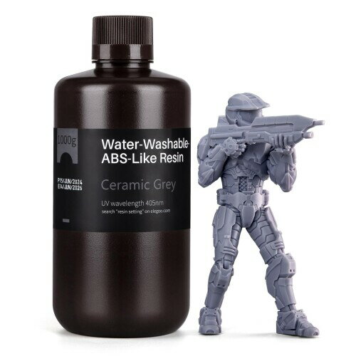 ELEGOO 水洗い可能なABSライク3D プリンターレジン セラミックグレー 高い耐久性と強靭性 低臭 405nm 光硬化可能樹脂 MSLA/LCD/DLP 3Dプリンター向け 1000g 【耐久性】ELEGOO水洗い可能なABSライク樹...