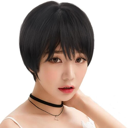 Aisiqueensウィッグ ショート黒 黒髪 フルウィッグ ブラック レディース 女性 小顔 ファッション かつら wig ショートヘア 自然 日常 耐熱 男女兼用 ウィッグ 素材:高品質耐熱性人工毛　ドライヤー、コテ、アイロン等で好みの...