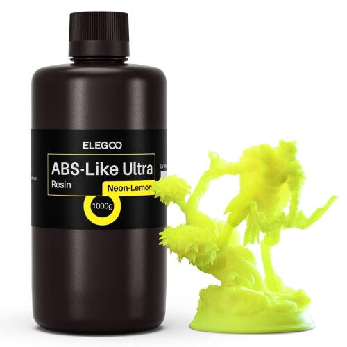 ELEGOO ABSライク ウルトラ レジン 高靭性 高耐久性 強化バージョン MSLA/DLP/LCDレジン3Dプリンター対応 ツール用3Dプリンターレジン ネオンレモン 1000g 【柔軟性と耐久性】先進の配合技術により、曲げても折れに...