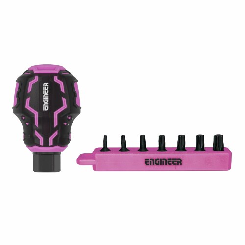 エンジニア STUBBYドライヴ&ヘクスローブ極短 DZ-93P ゲンバ女子御用達「PINK&BLACK」。STUBBYドライヴ(DZ-90P)とご家庭の狭い場所での組み立て、修理に便利なヘクスローブビット7本組のセット。 全長63.5mm...