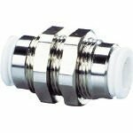 チヨダ ファイブSUSバルクヘッドユニオン 白 12mm FS1200BUW 適合チューブ外径D(mm):12×12 接続口径:M22×1 使用流体:空気、水 流体温度:-5〜60[度](空気) 使用圧力:1MPa(空気)、0.3MPa(水...