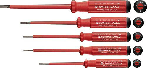 PB SWISS TOOLS ピービースイスツールズ 5本組 スイスグリップクラシックタイプ 絶縁マイナスドライバーセット ペーパーボックス入 5538.CBB 質量(g): 163 外箱付き。絶縁マイナスドライバー(5100-0・1・2・...
