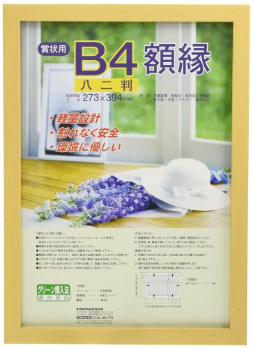 ナカバヤシ 樹脂製賞状額 木地 賞状 八二判 フ-KWP-57/ID フレーム:樹脂製(再生PS)フレーム21mm幅・10mm厚 透明板:PETシート(0.4mm厚) 裏板:MDF 吊り紐付き(吊り金具は額縁に取り付け済み) シュリンクパッ...