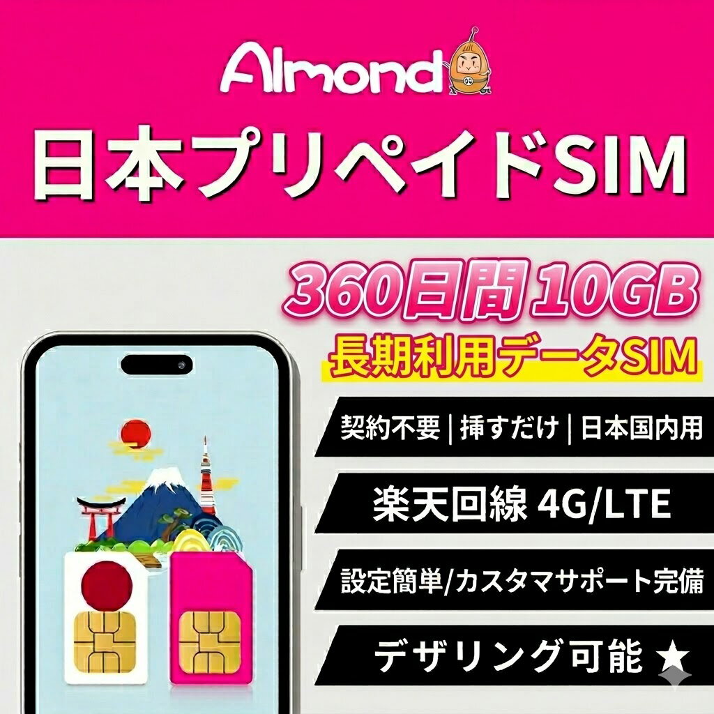 【有効期限】最終利用開始日：ご購入してから1年間。※利用期限内に利用を開始してください。SIMカードの有効期限内であれば、高速データ容量は10GBまでご利用いただけます。（利用期間：SIMカードを挿入し、設定後、初めてデータ通信を行った日か...